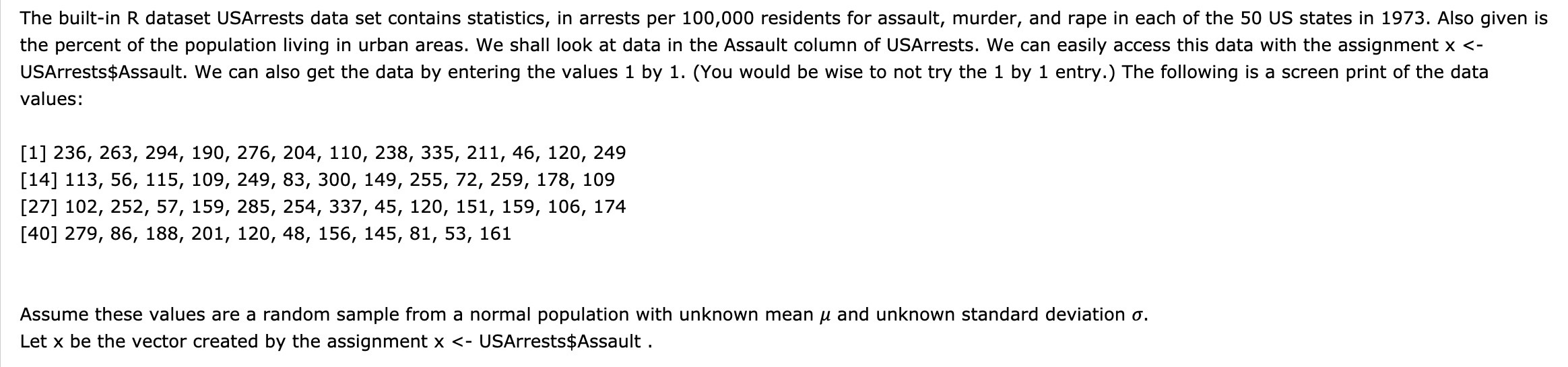 The built-in R dataset USArrests data set contains | Chegg.com
