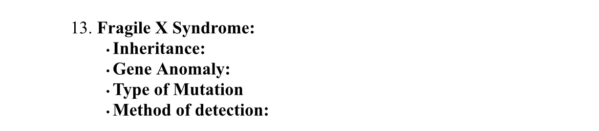 Solved Fragile X Syndrome Inheritance Gene Anomaly Type Of