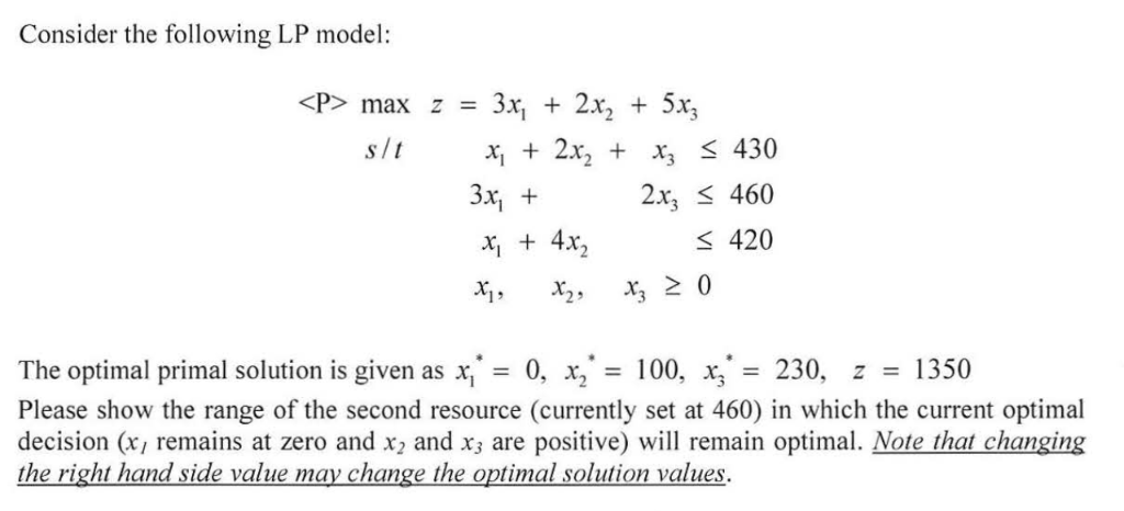 Solved Consider the following LP model: max z = 3x1 + | Chegg.com