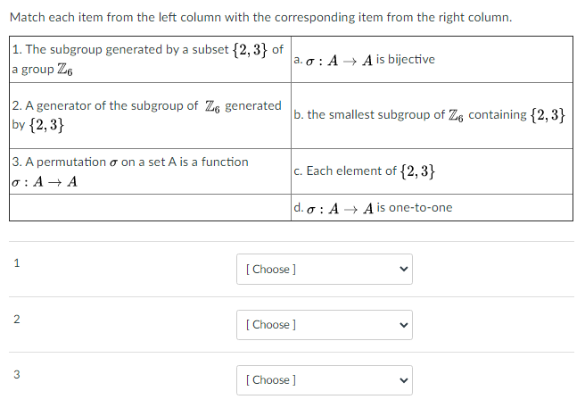 Solved Match each item from the left column with the | Chegg.com