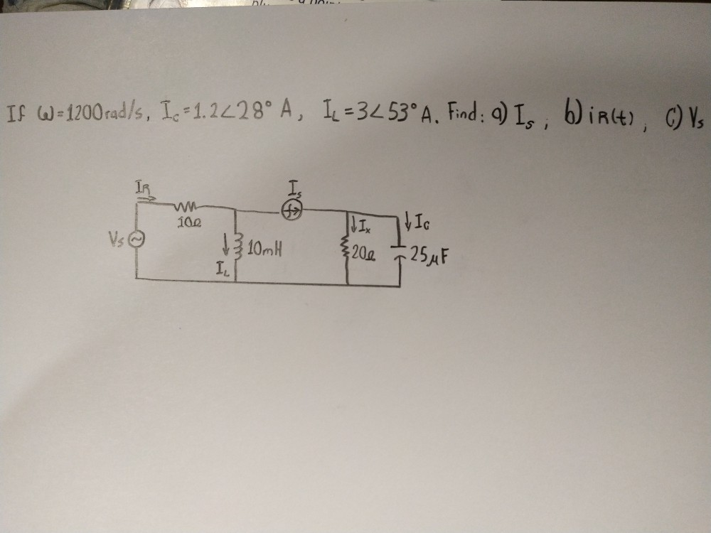 Solved If W = 1200 rad/s, Ic-1.2228° A, IL=3253°A. Find: 9) | Chegg.com