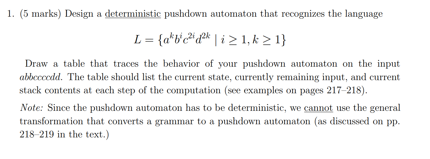 Solved (5 ﻿marks) ﻿Design a deterministic pushdown automaton | Chegg.com