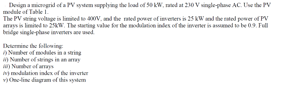Solved Design a microgrid of a PV system supplying the load | Chegg.com