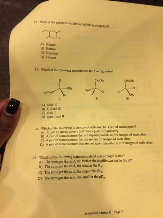 Solved 22. What is the parent chain for the following | Chegg.com