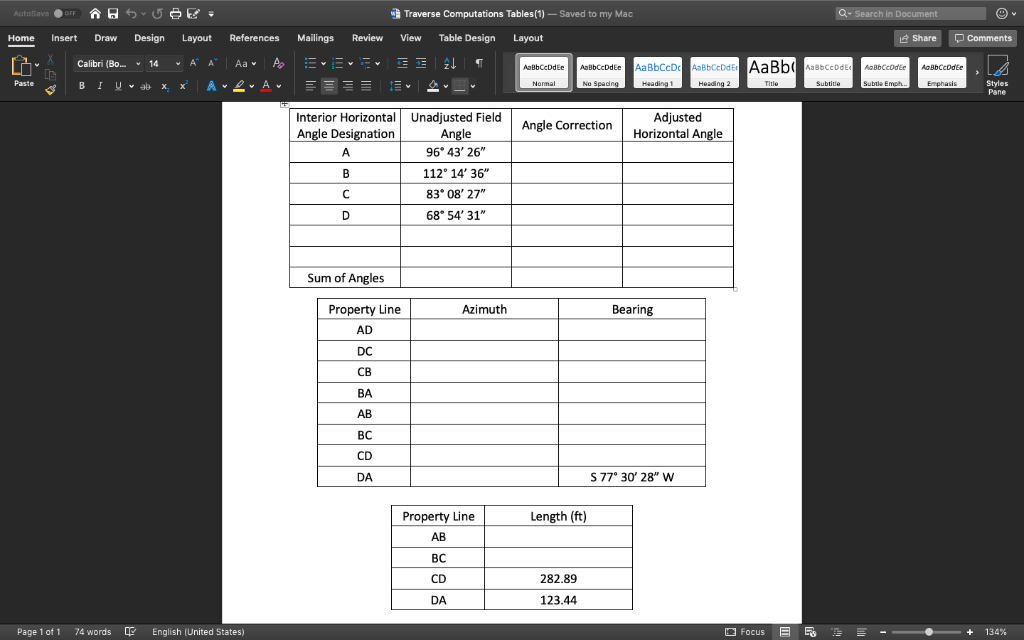 Solved Traverse Computations Handout(1) -Saved to my Mac | Chegg.com