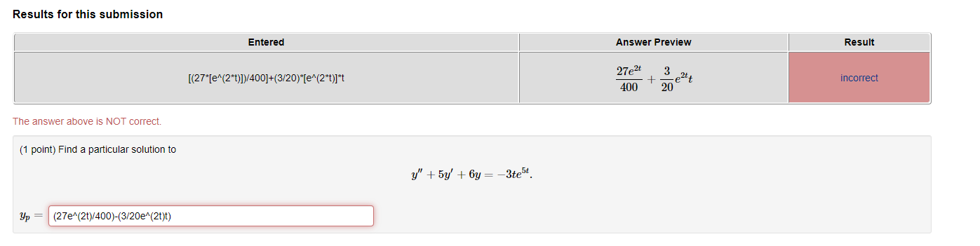Solved Results for this submission The answer above is NOT | Chegg.com