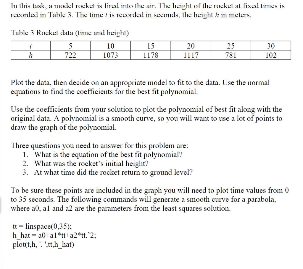 Solved In this task, a model rocket is fired into the air. | Chegg.com