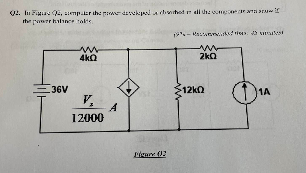 Q2. ﻿In Figure Q2, ﻿computer the power developed or | Chegg.com