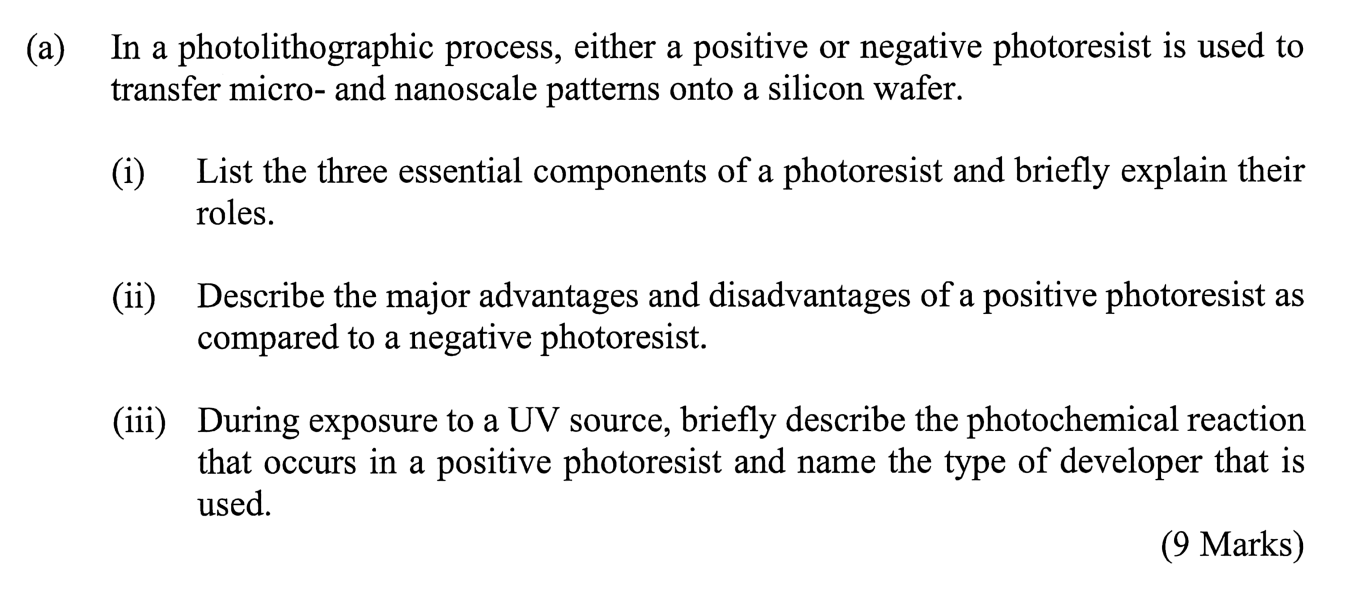 Solved (a) ﻿In a photolithographic process, either a | Chegg.com