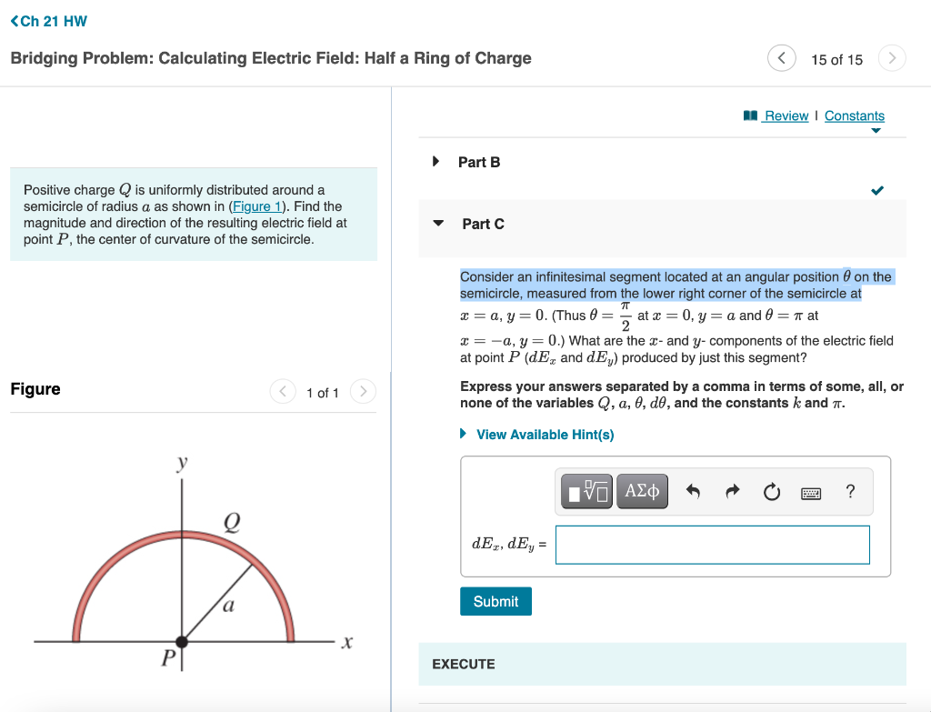 Solved Bridging Problem: Calculating Electric Field: Half a | Chegg.com