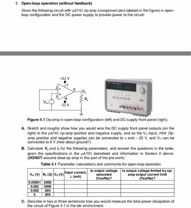 1. Open-loop operation (without feedback) Given the | Chegg.com