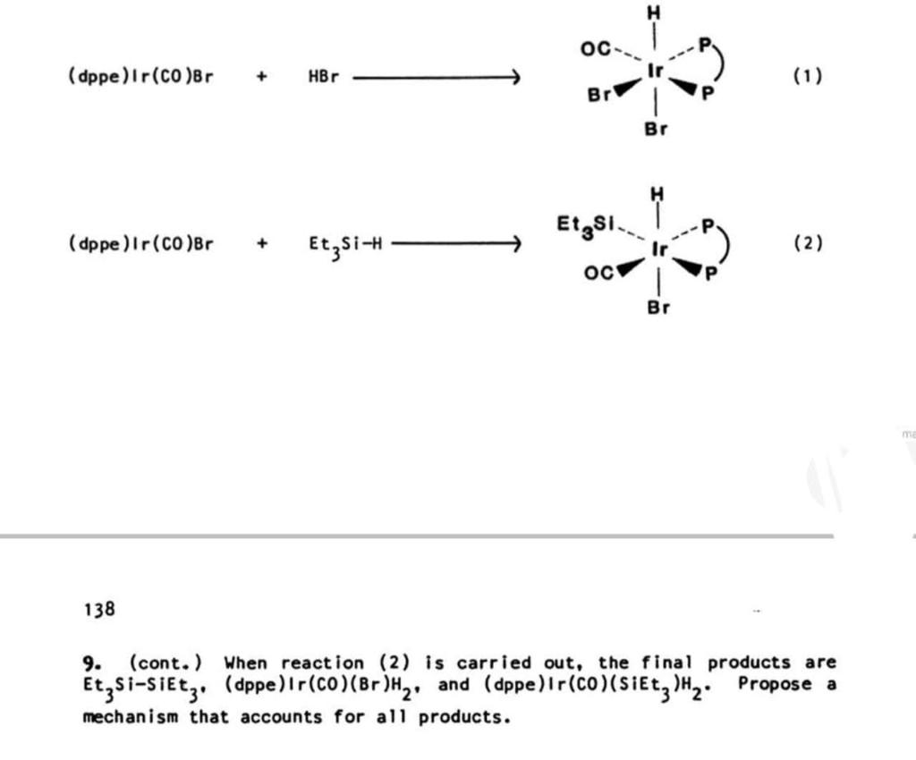 Solved OC (dppe)Ir(CO)Br + HBr (1) Br Br Et si (dppe) | Chegg.com