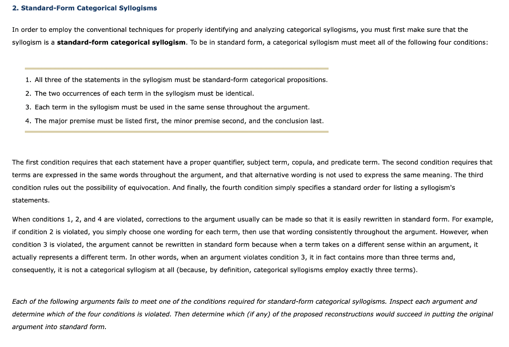 Solved 2. Standard-Form Categorical Syllogisms In order to | Chegg.com