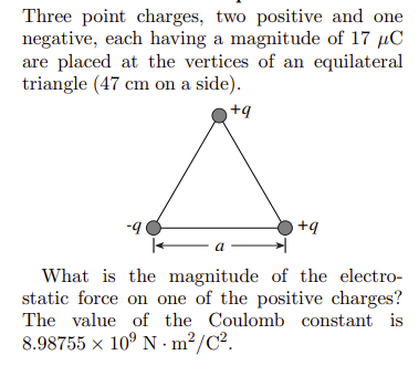 Solved Three point charges, two positive and one negative, | Chegg.com