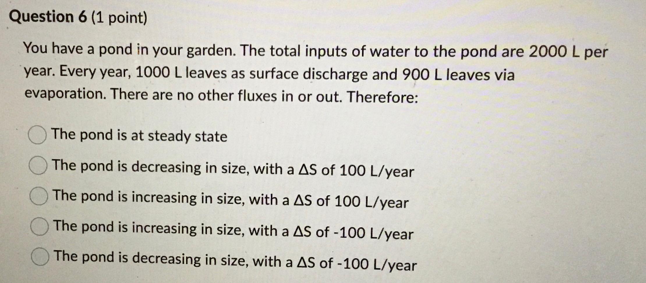 Solved You have a pond in your garden. The total inputs of | Chegg.com