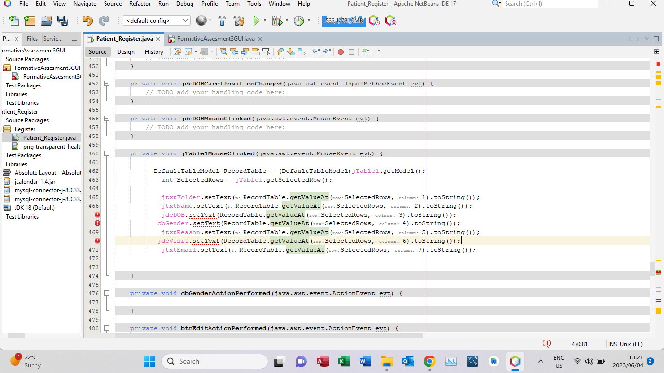Solved This is my code for jTable mouseclicked, i want to | Chegg.com