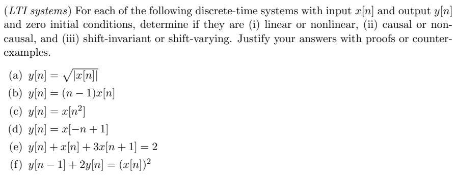 Solved (LTI systems) For each of the following discrete-time | Chegg.com