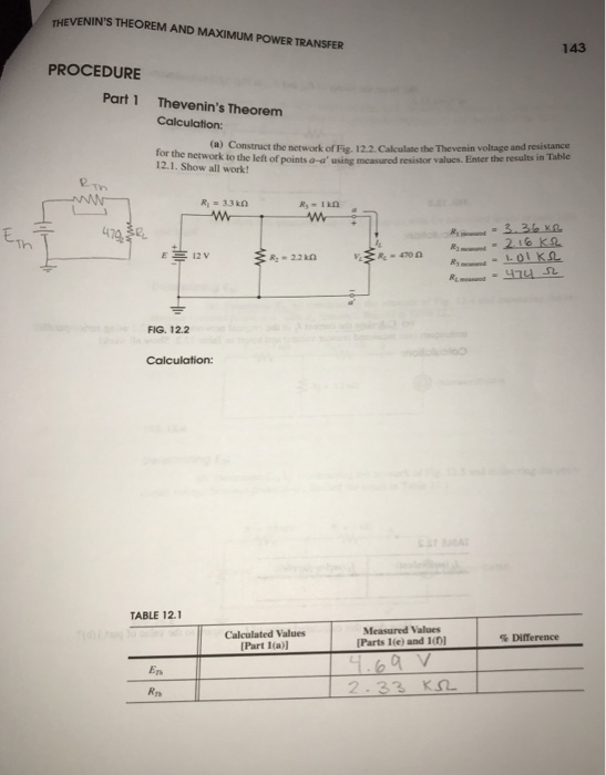 Solved THEVENIN'S THEOREM AND MAXIMUM POWER TRANSFER 143 | Chegg.com