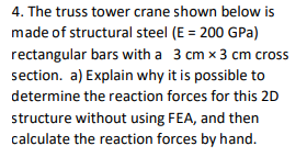 Solved 4. The truss tower crane shown below is made of | Chegg.com
