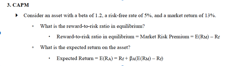 Solved 3. CAPM Consider an asset with a beta of 1.2, a | Chegg.com