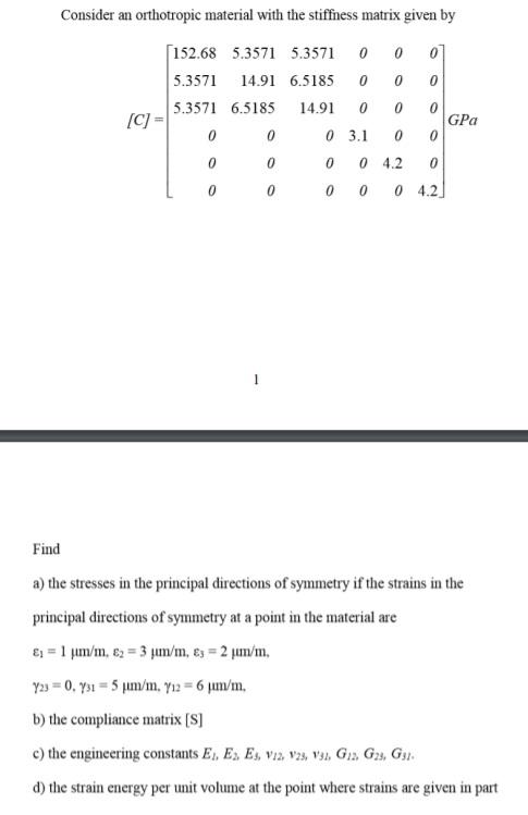 Solved Consider an orthotropic material with the stiffness | Chegg.com