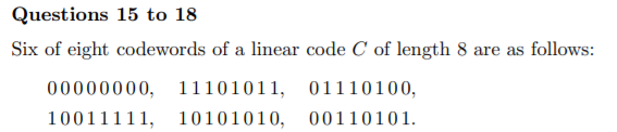 Solved Questions 15 to 18 Six of eight codewords of a linear | Chegg.com