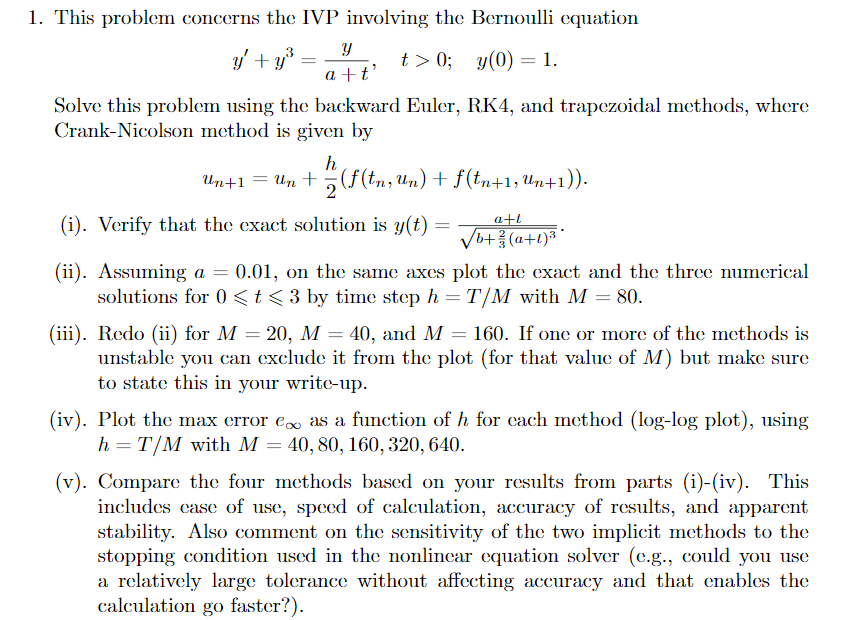 Solved This problem concerns the IVP involving the Bernoulli | Chegg.com