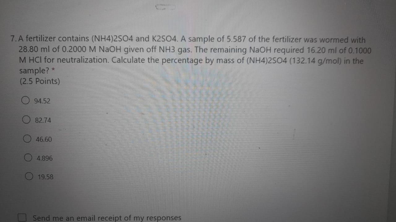 Solved 7. A fertilizer contains (NH4)2SO4 and K2504. A | Chegg.com
