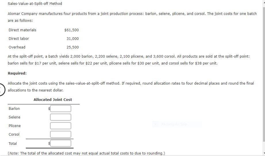 Solved Sales-Value-at-Split-off Method Alomar Company | Chegg.com