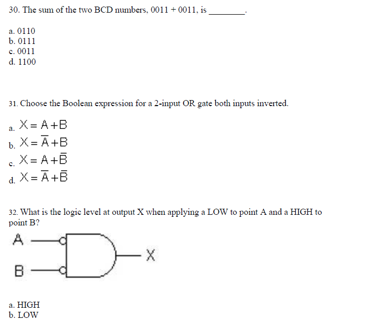 Solved 30 . The sum of the two BCD numbers, \\( 0011+0011 | Chegg.com