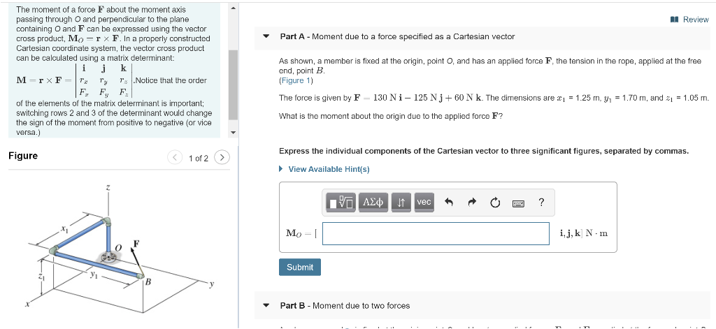 Solved MI Review Part A - Moment due to a force specified as | Chegg.com