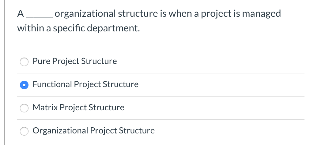 Solved organizational structure is when a project is managed | Chegg.com