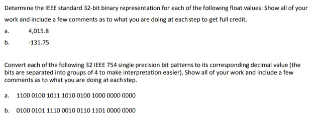 Solved Determine the IEEE standard 32-bit binary | Chegg.com