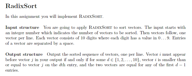 Solved Radix Sort In this assignment you will implement | Chegg.com