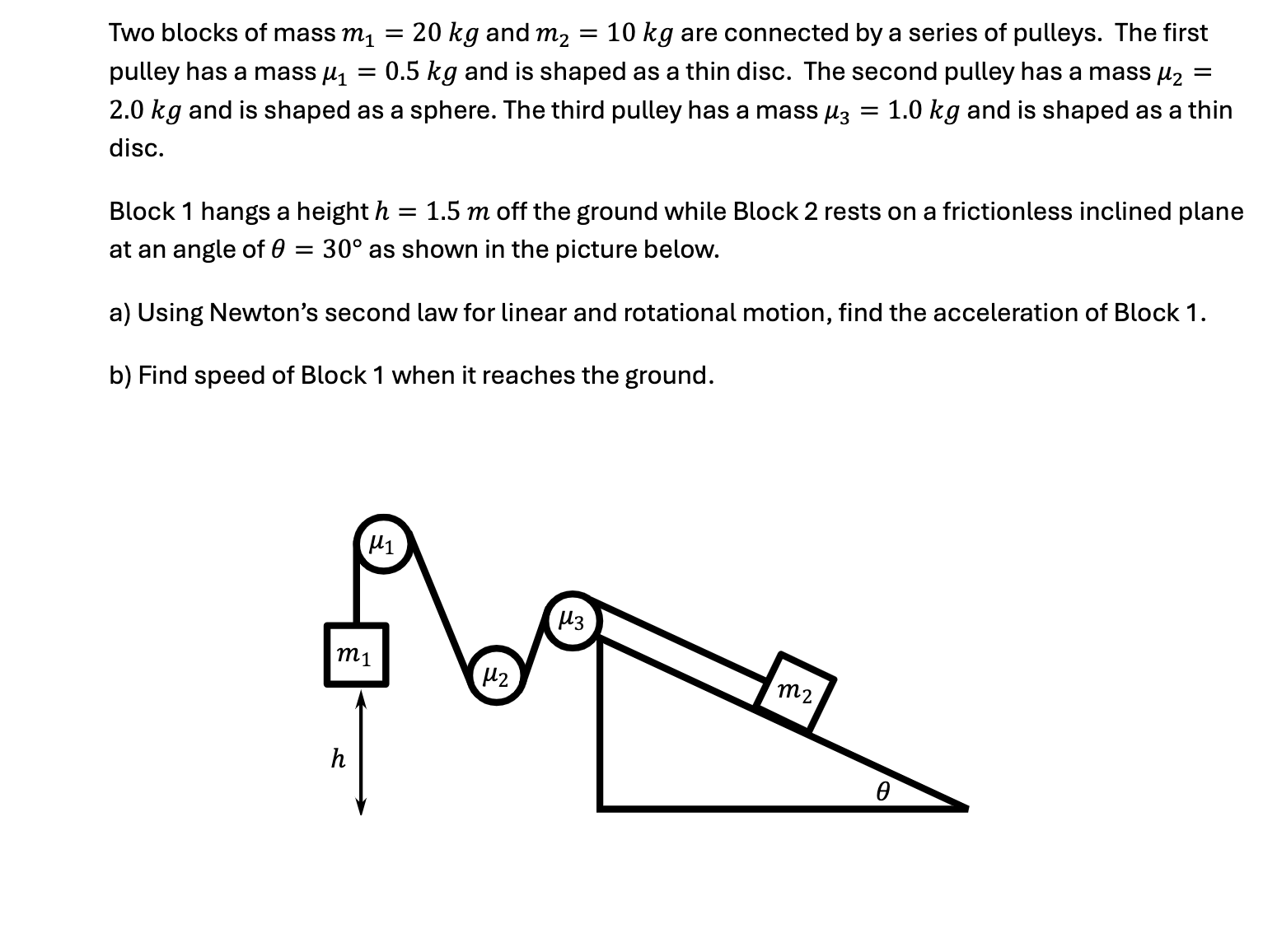 Solved Two Blocks Of Mass M1 20 Kg And M2 10 Kg Are