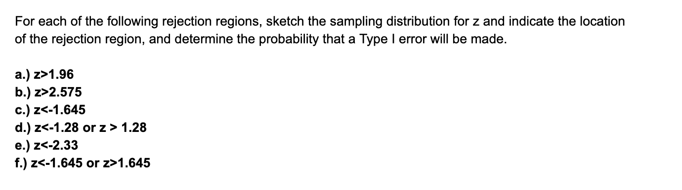 Solved For each of the following rejection regions, sketch | Chegg.com