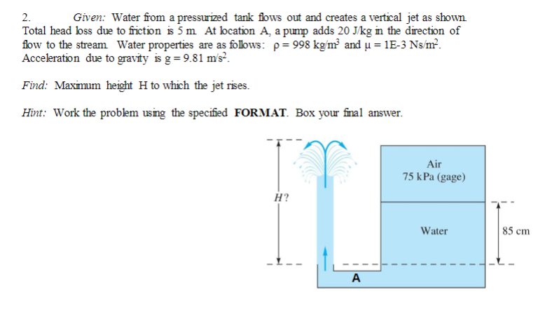 Solved 2. Given: Water from a pressurized tank flows out and | Chegg.com