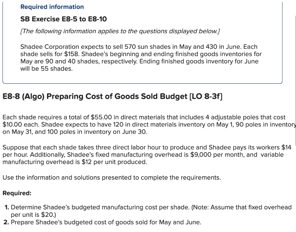 Solved Required information SB Exercise E8-5 to E8-10 [The | Chegg.com