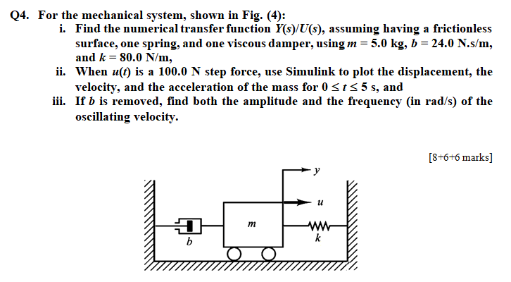Solved Q4. For the mechanical system, shown in Fig. (4): i. | Chegg.com