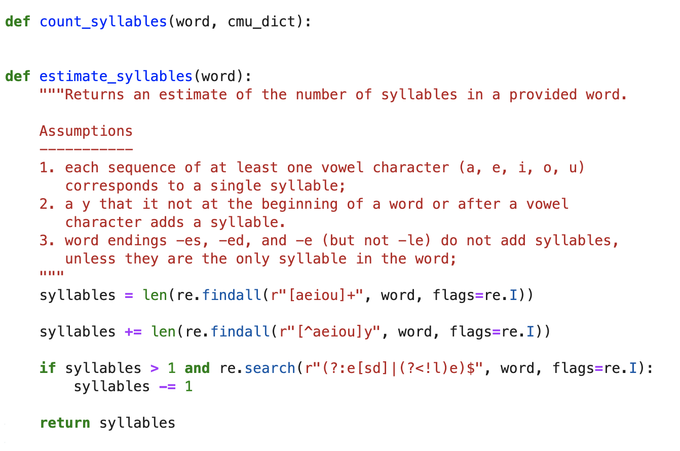 Solved Function to complete: count_syllables (word, | Chegg.com