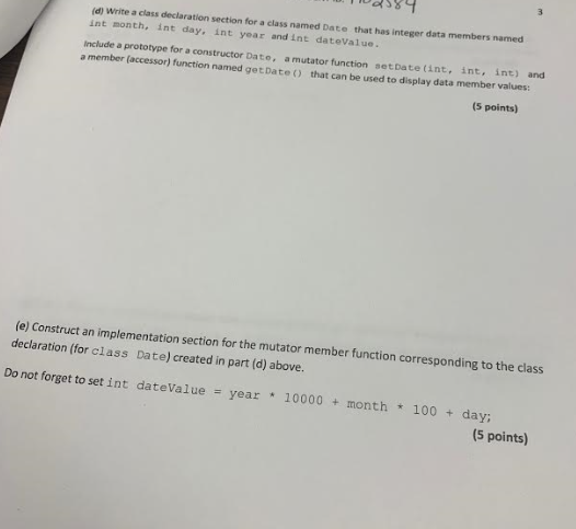 Solved d write a class declaration section for a class named | Chegg.com