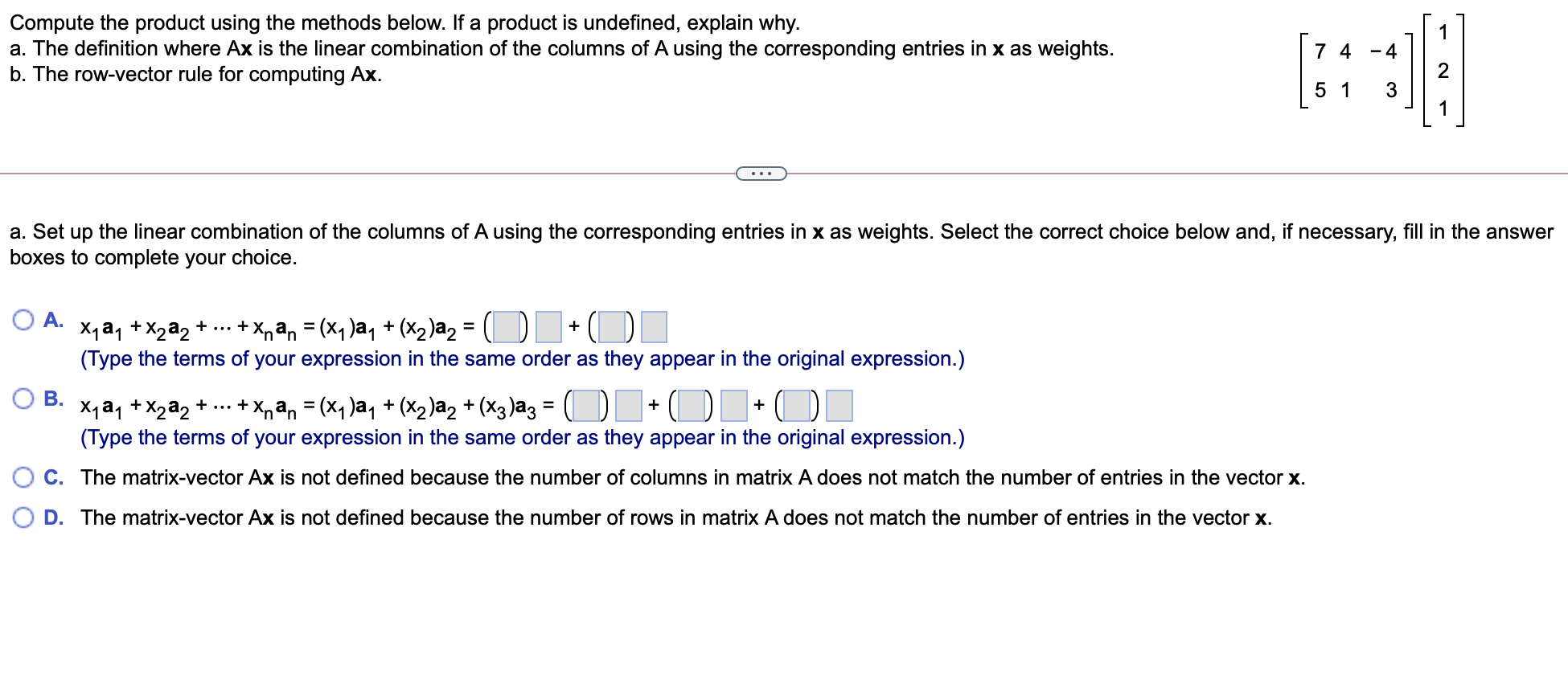 Solved Compute the product using (a) the definition where Ax | Chegg.com
