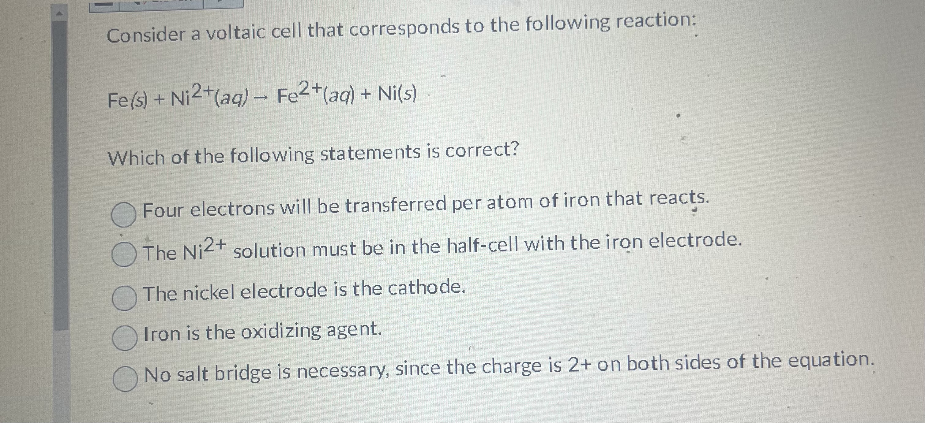 Solved Consider a voltaic cell that corresponds to the | Chegg.com