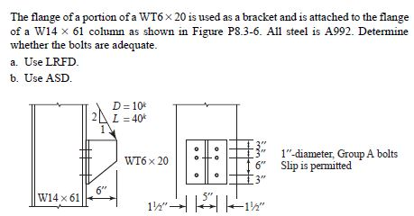 Solved The flange of a portion of a WT6 x 20 is used as a | Chegg.com