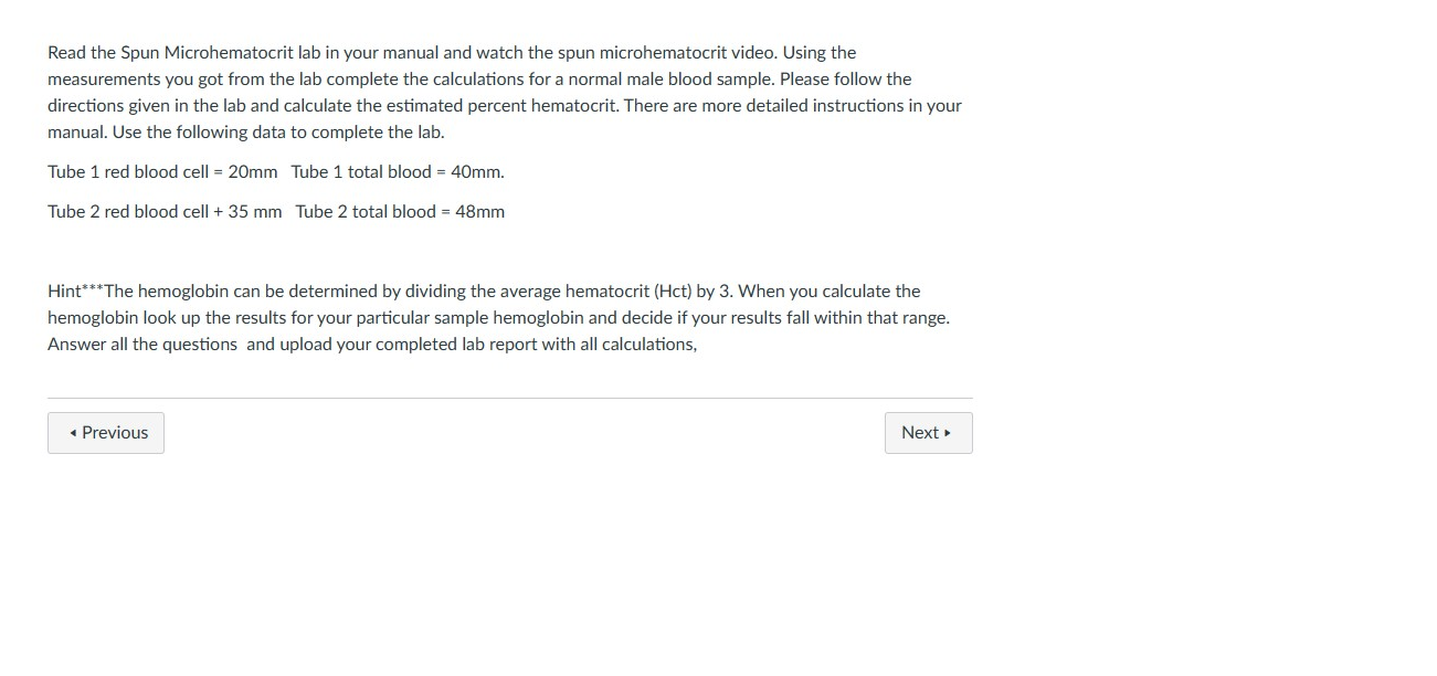 Solved Read the Spun Microhematocrit lab in your manual and | Chegg.com