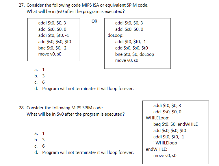 Solved 27. Consider the following code MIPS ISA or | Chegg.com