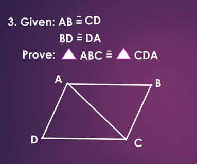 Solved 3. Given: AB CD BD SDA Prove: ABC = = CDA A В D с | Chegg.com