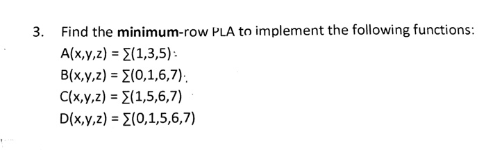 Solved 3. Find the minimum-row PLA to implement the | Chegg.com