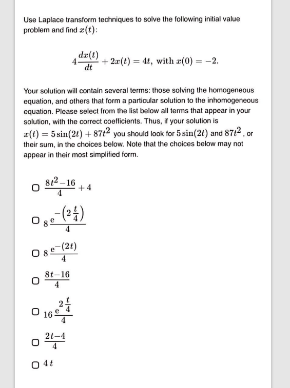 Solved Use Laplace transform techniques to solve the | Chegg.com
