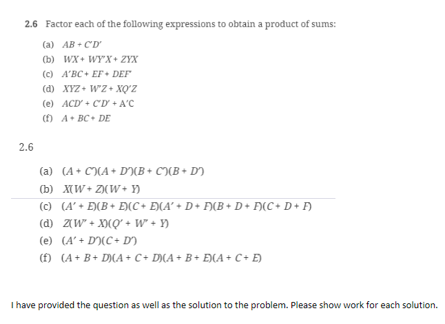 Solved 2.6 Factor each of the following expressions to | Chegg.com